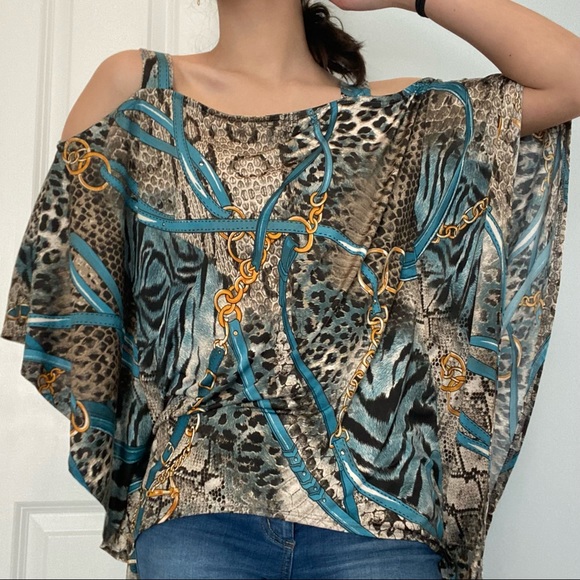 Ariella | Tops | Ariella Animal Print Off The Shoulder Cutout Shawl ...